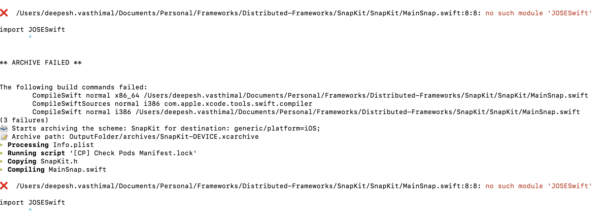 No Such Module While Generating A Framework Containing Joseswift As