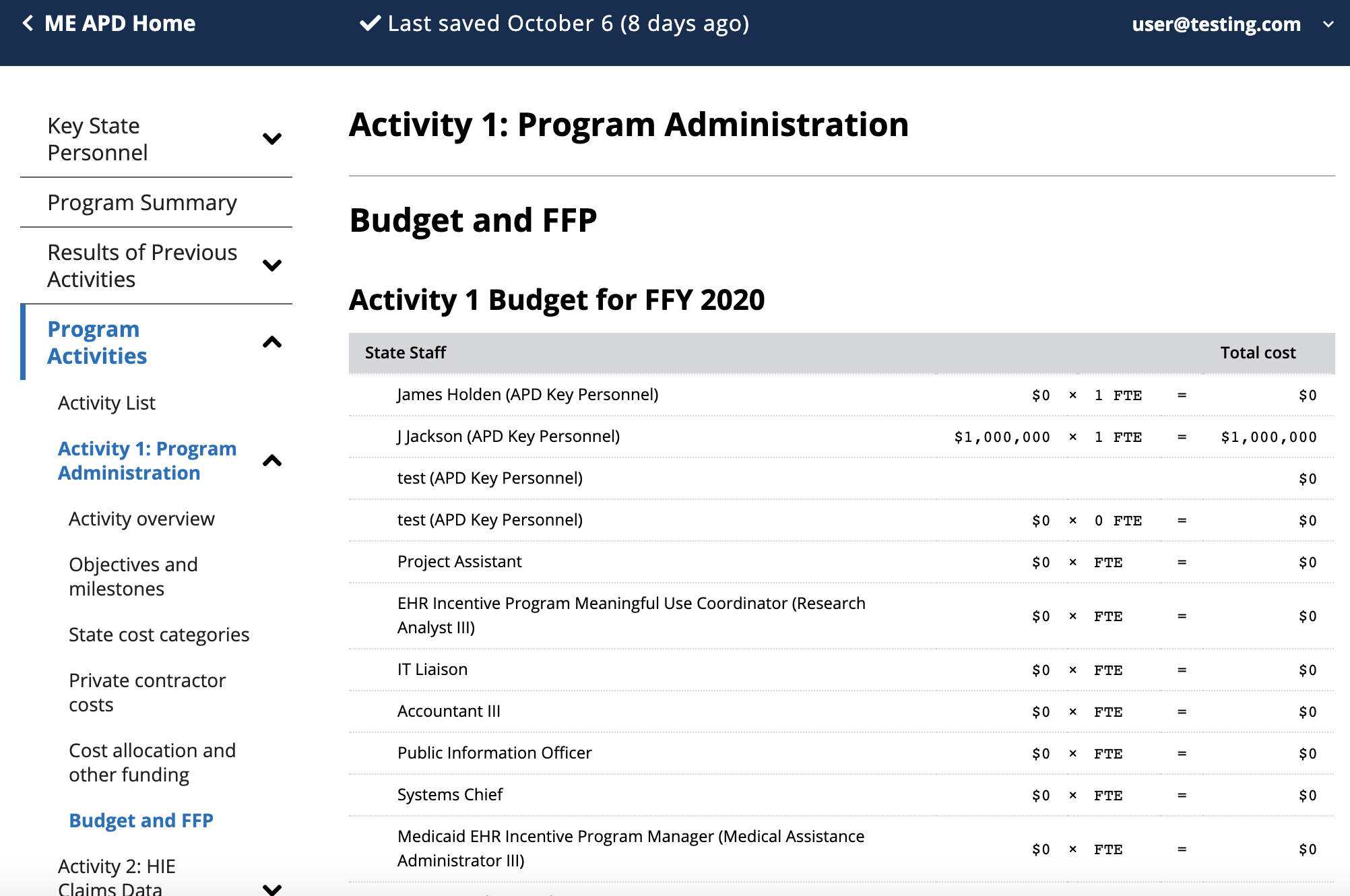 Replace the “Cost Allocation and Budget for FFY 2020” table with part of the new "Summary Budget ...