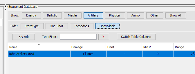 [49.12] BA Tube Artillery available on non-BA units · Issue #1238 · MegaMek/megameklab · GitHub