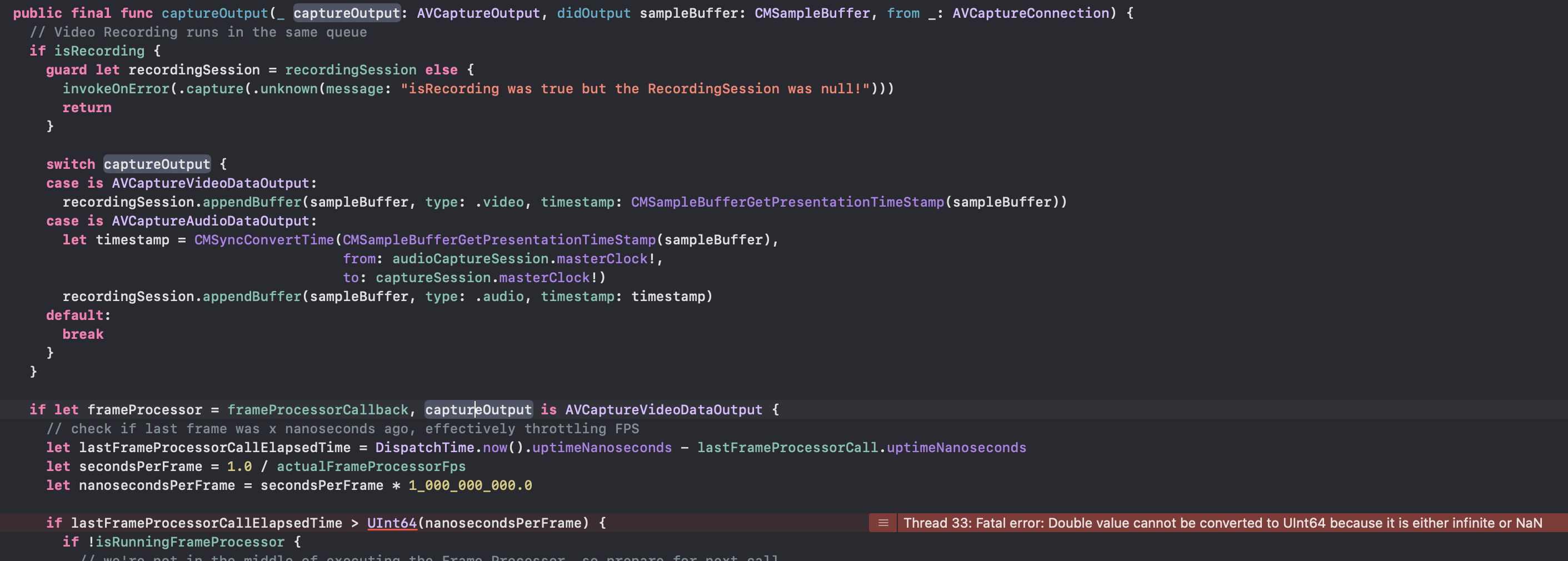 🐛 App crash in captureOutput · Issue #992 · mrousavy/react-native-vision-camera · GitHub