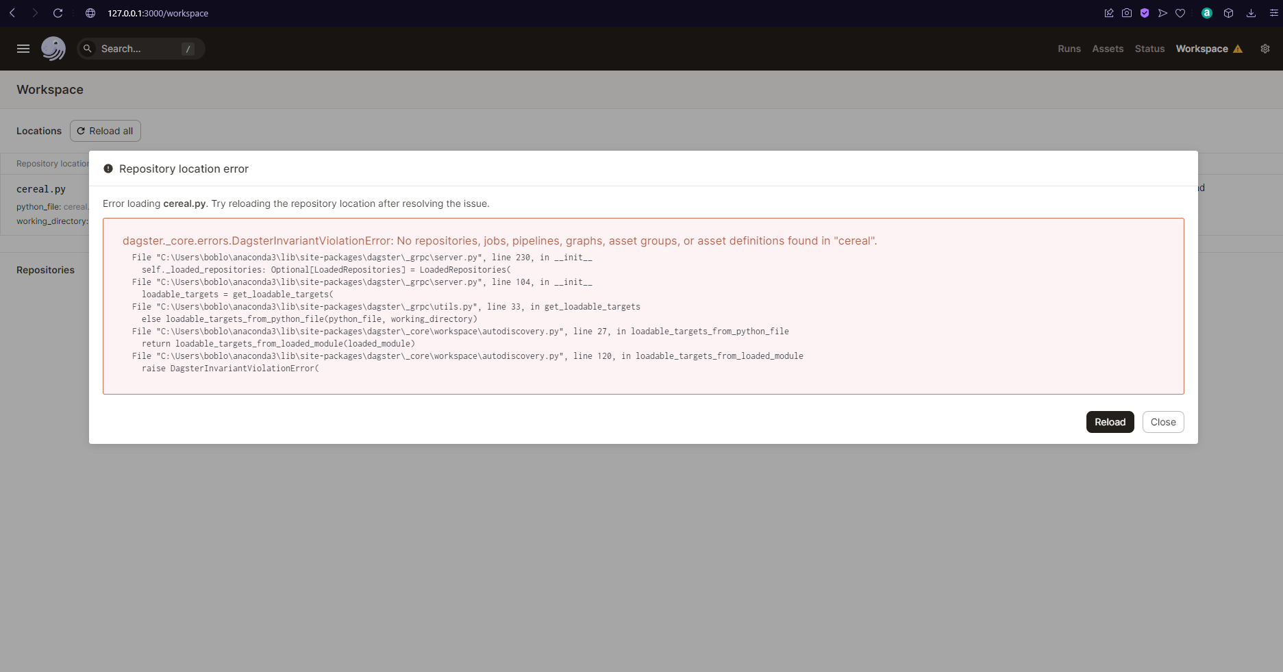 Dagsterinvariantviolationerror When Creating Asset From Tutorial · Issue 9877 · Dagster Io