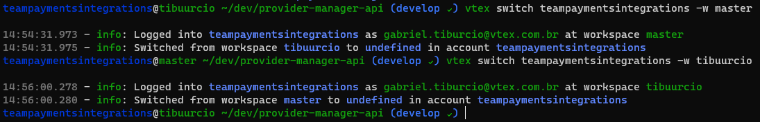 Minor logging problem when using `vtex switch` in the same account but changing workspaces ...