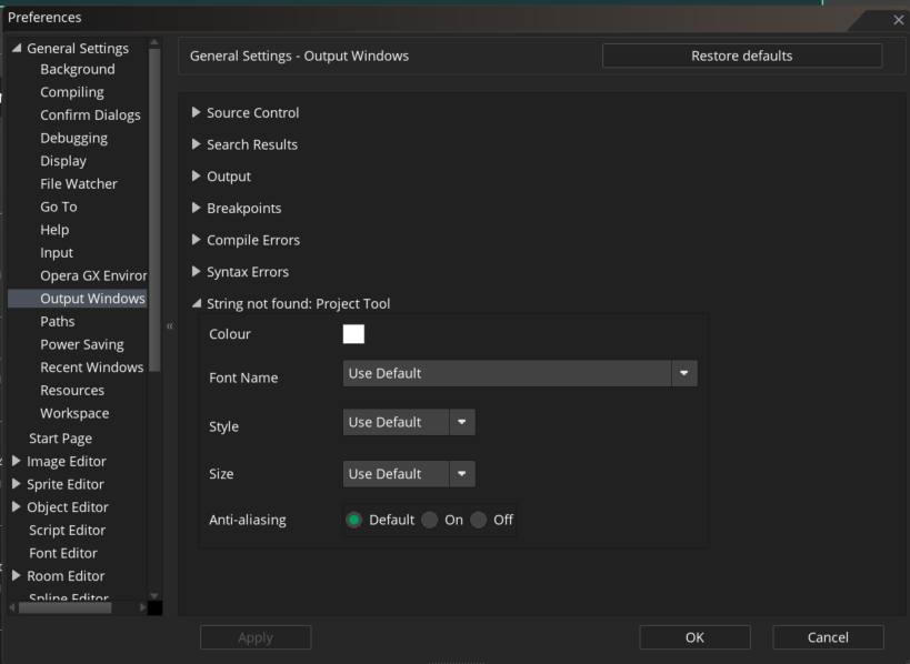 Preferences [General Settings]: Unwanted preferences for Project Tool in General Settings>Output ...