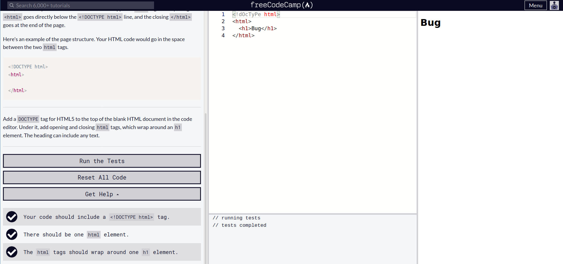 Doctype isn't case sensitive in challenge. · Issue #41894 · freeCodeCamp/freeCodeCamp · GitHub