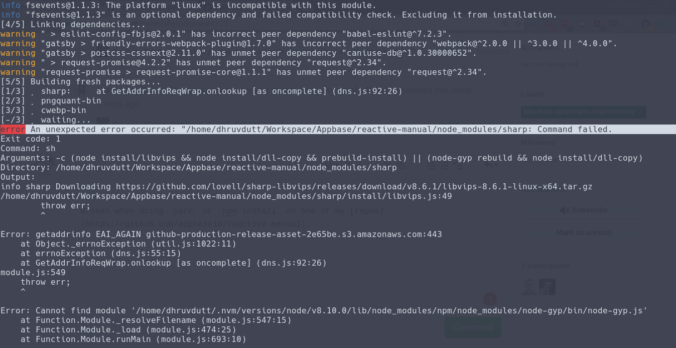 Build fails with npm 5.8.0 · Issue #1173 · lovell/sharp · GitHub