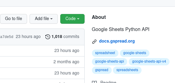 Docs link in repo metadata is broken · Issue #1026 · burnash/gspread · GitHub