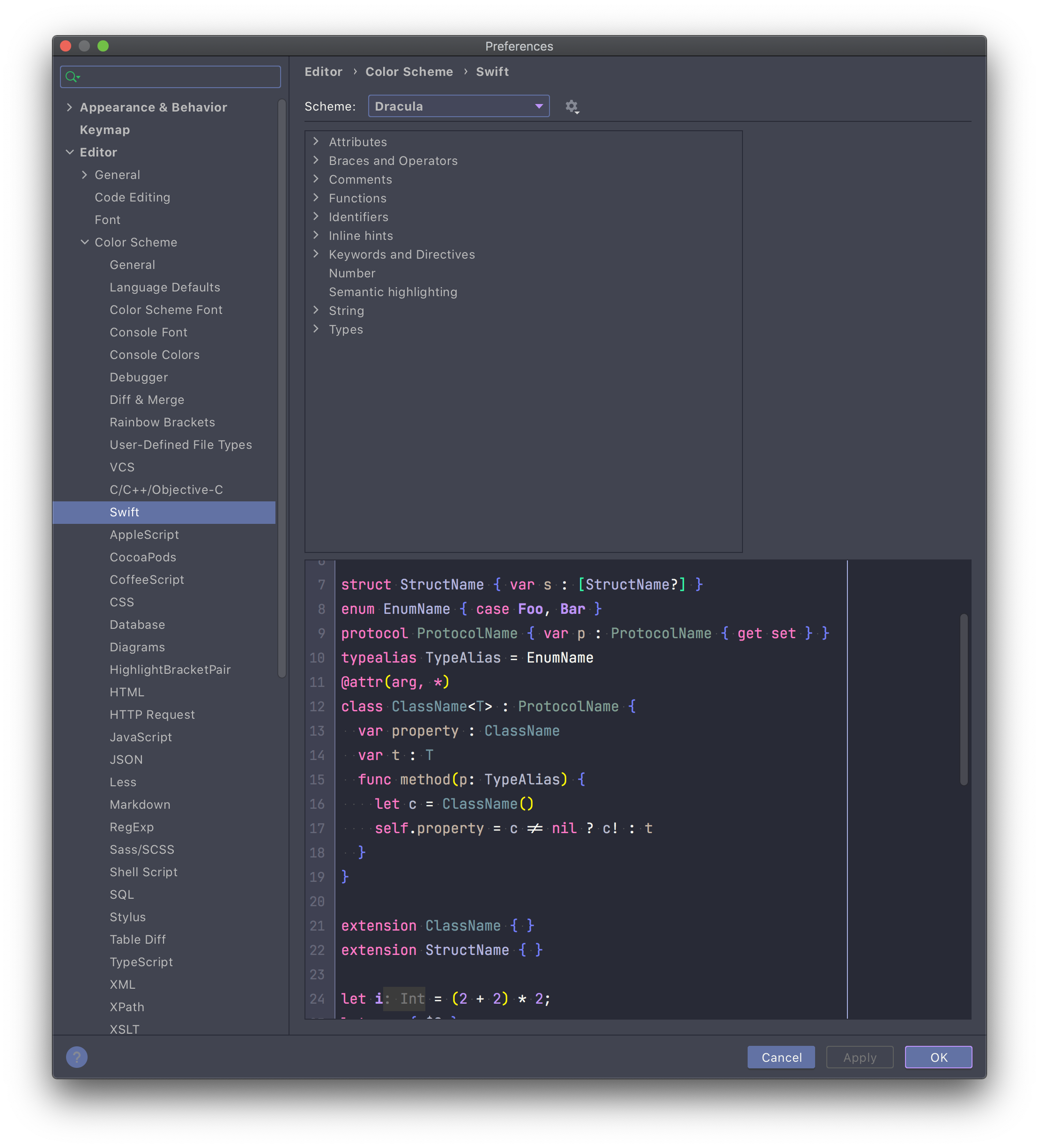 Wrong colors in AppCode for Swift/ObjC · Issue #22 · dracula/jetbrains · GitHub