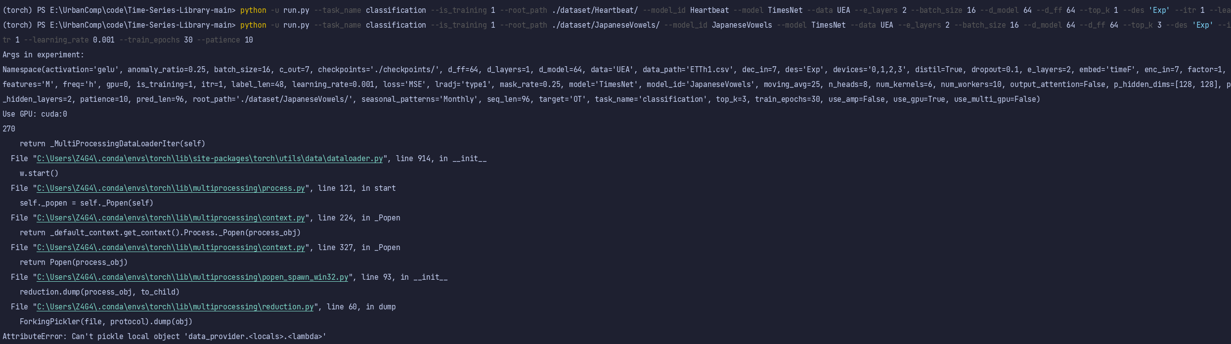 Can't pickle local object 'data_provider. . ' · Issue #110 · thuml/Time-Series-Library · GitHub