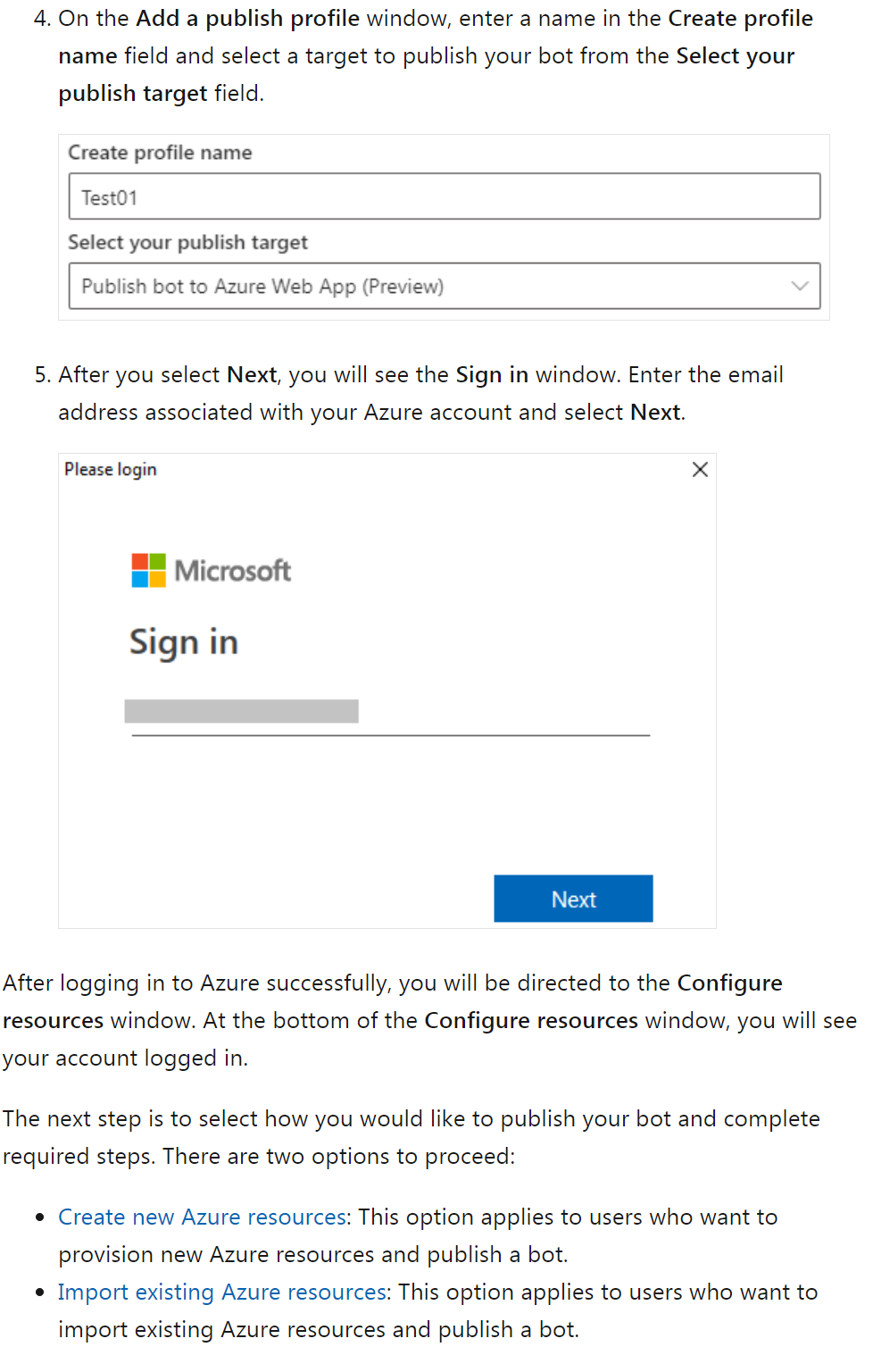 Trying to Add new publish profile in Composer asking for Microsoft login e-mail and it does not ...