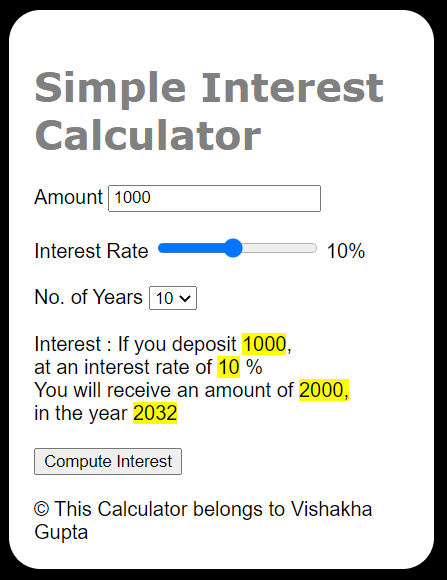 GitHub - guptavishakha14/Simple-Interest-Calculator