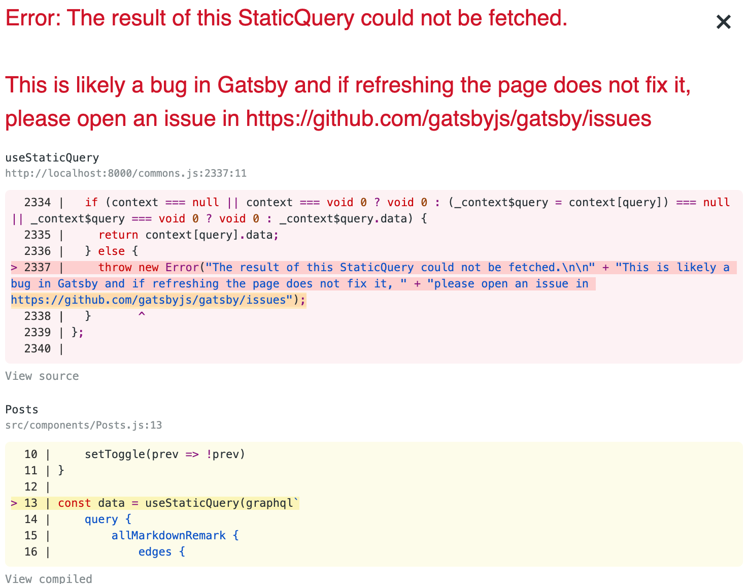 The result of this StaticQuery could not be fetched · Issue #28502 · gatsbyjs/gatsby · GitHub