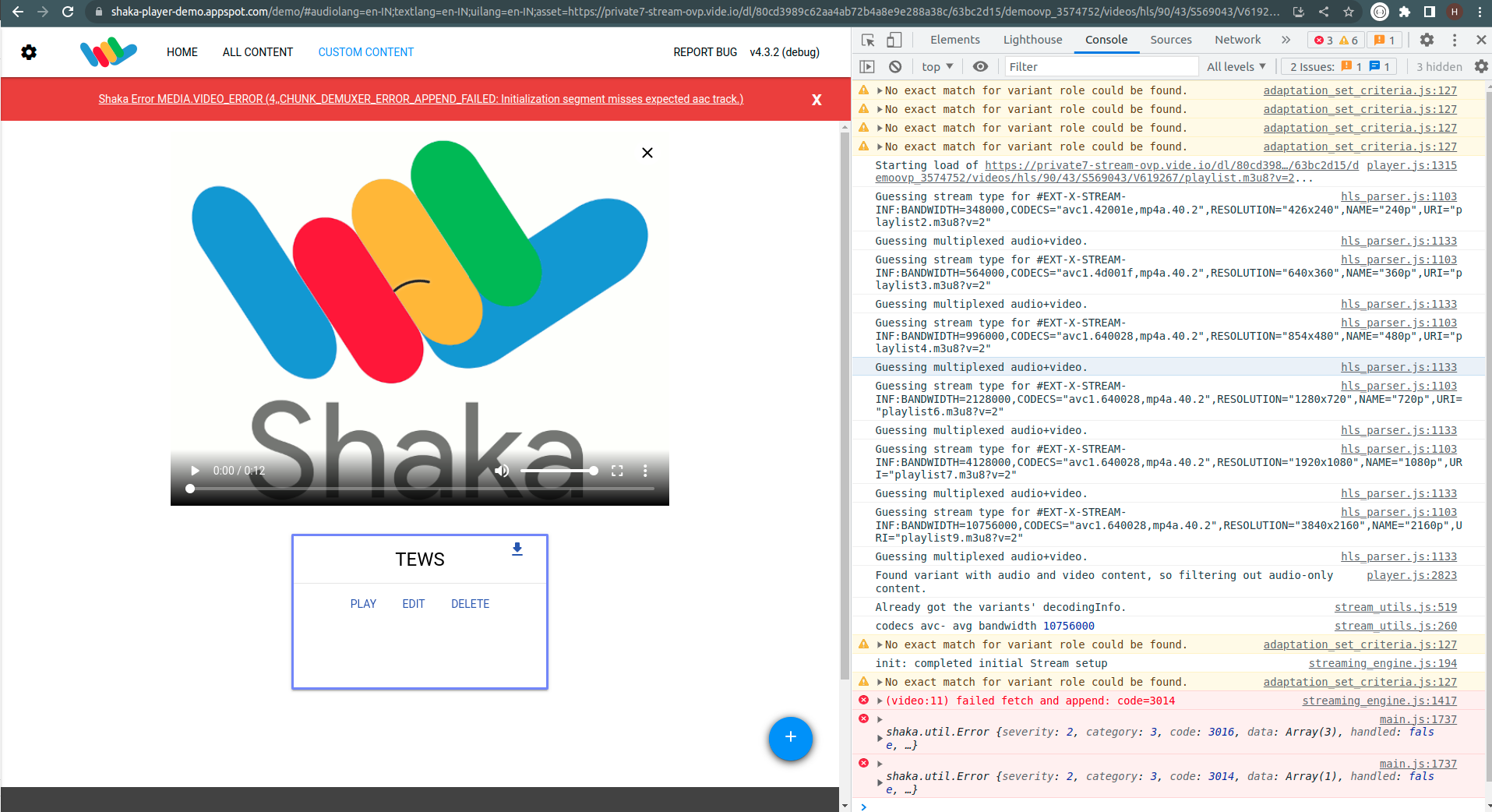 Shaka Error MEDIA VIDEO ERROR 4 CHUNK DEMUXER ERROR APPEND FAILED Shaka Error MEDIA VIDEO ERROR 4 CHUNK DEMUXER ERROR APPEND FAILED