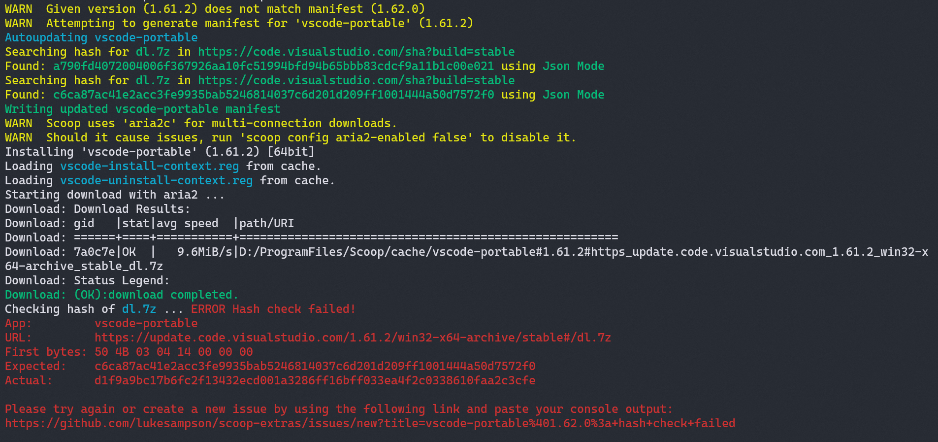 vscode-portable@1.61.2: hash check failed · Issue #7245 ...