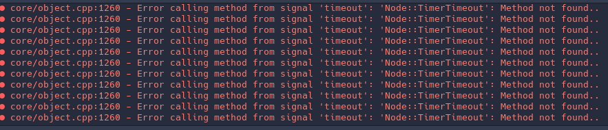 Error calling method from signal 'timeout': 'Node::TimerTimeout': Method not found.. · Issue ...