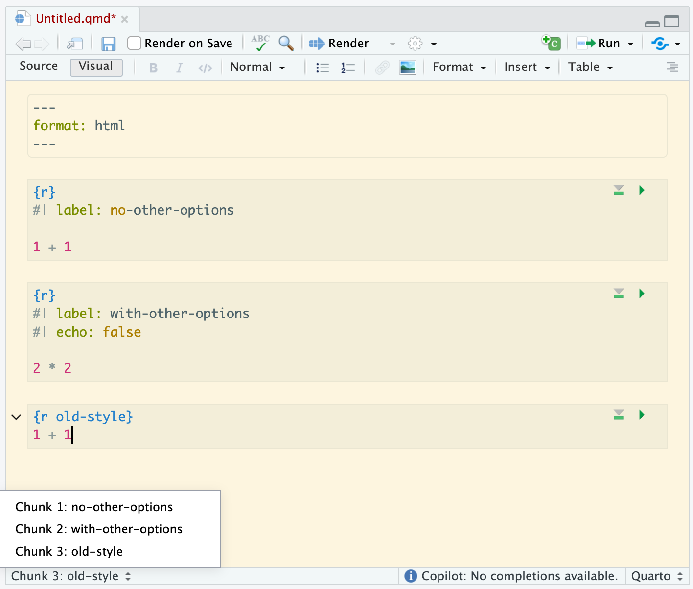 YAML style chunk labels don't show up in document navigation menu in ...