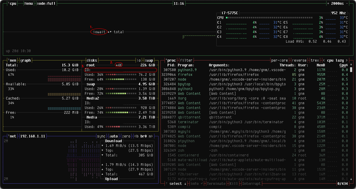 [REQUEST] show CPU wa / %iowait / disk %util by default · Issue #268 · aristocratos/bpytop · GitHub