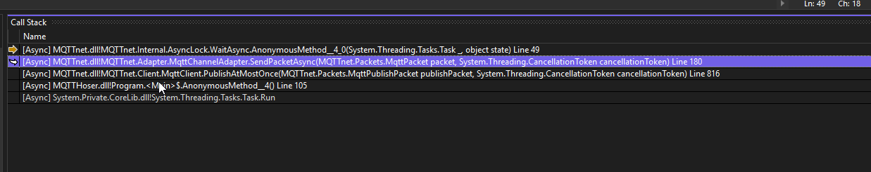 AsyncLock.WaitAsync getting in a dead lock · Issue #1516 · dotnet/MQTTnet · GitHub