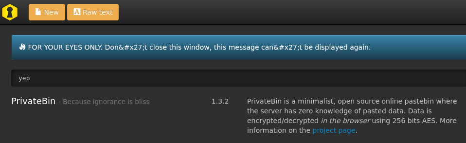 Wrong encoding on "FOR YOUR EYES ONLY" message. · Issue #559 · PrivateBin/PrivateBin · GitHub