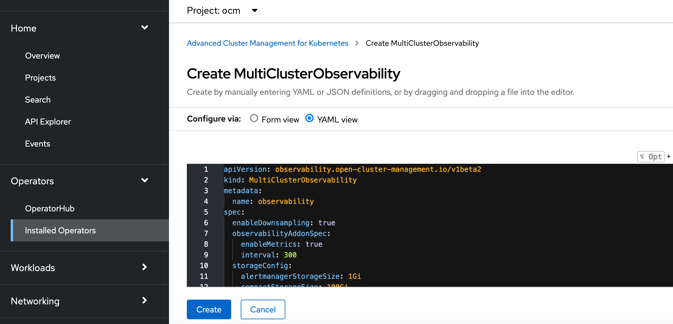 YAML file less content when creating new CR in 4.9 · Issue #10403 · openshift/console · GitHub
