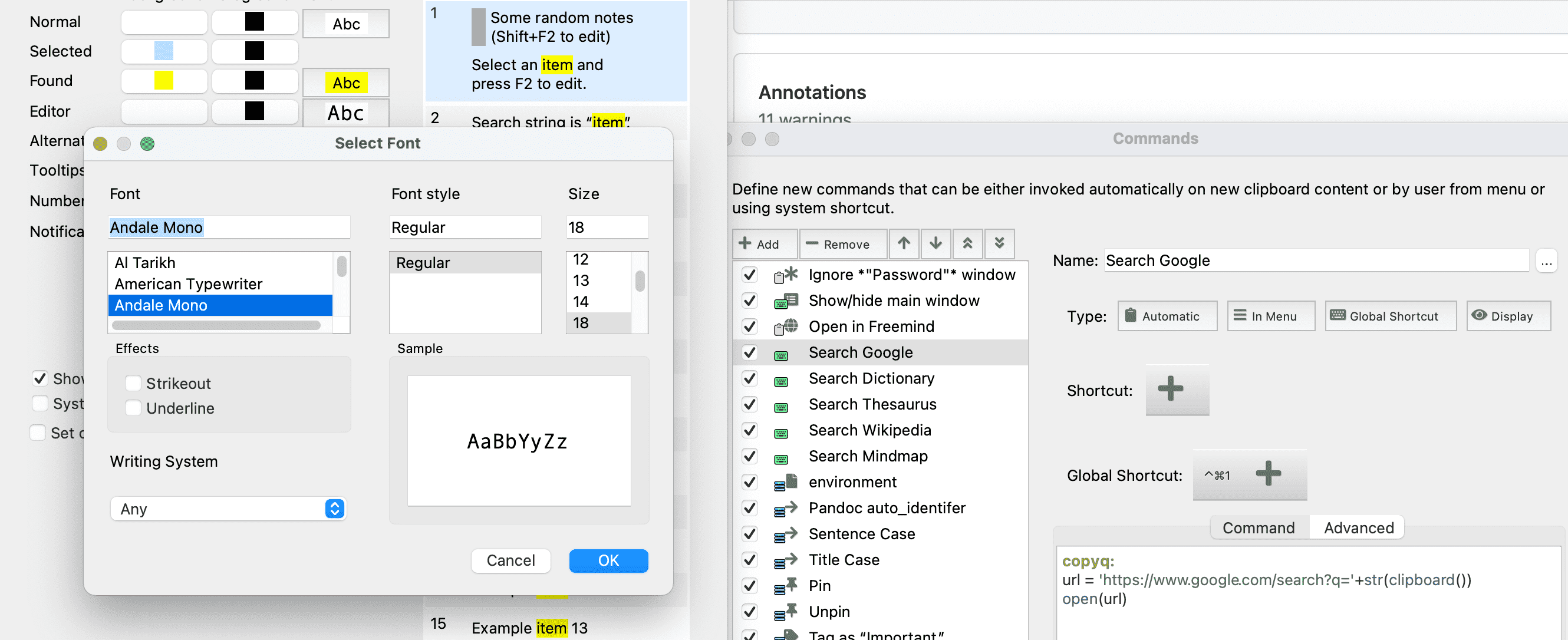 Increase font size of command/script text editor · Issue #1757 · hluk ...