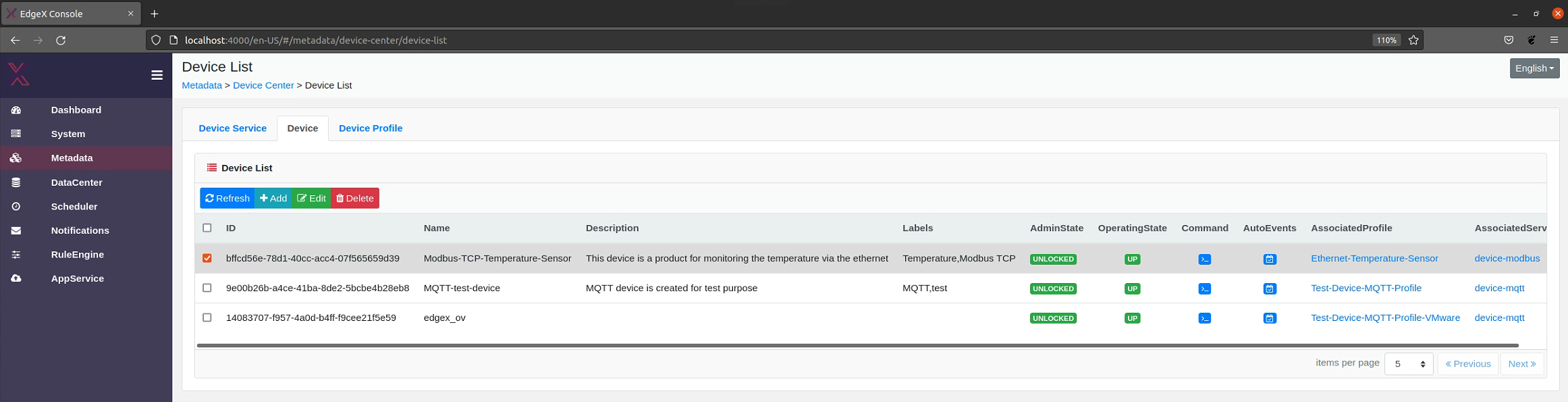[Bug]: No effect after setting "Name" and "Description" of the device in the EdgeX UI · Issue ...