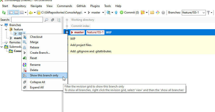Add shortcut for "Show this branch only" · Issue #8441 · gitextensions/gitextensions · GitHub