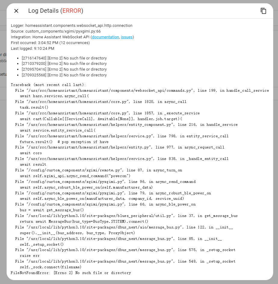 Error Message When Swtiched On · Issue 12 · Manymuchxgimi 4 Home Assistant · Github 