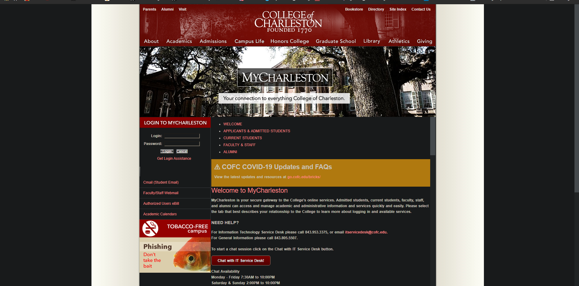 [Broken Website] my.cofc.edu margins · Issue #5427 · darkreader/darkreader · GitHub