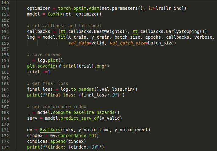 'BestWeights' callback gives worse C-Index scores / 'EarlyStopping' stops training after 1 epoch ...