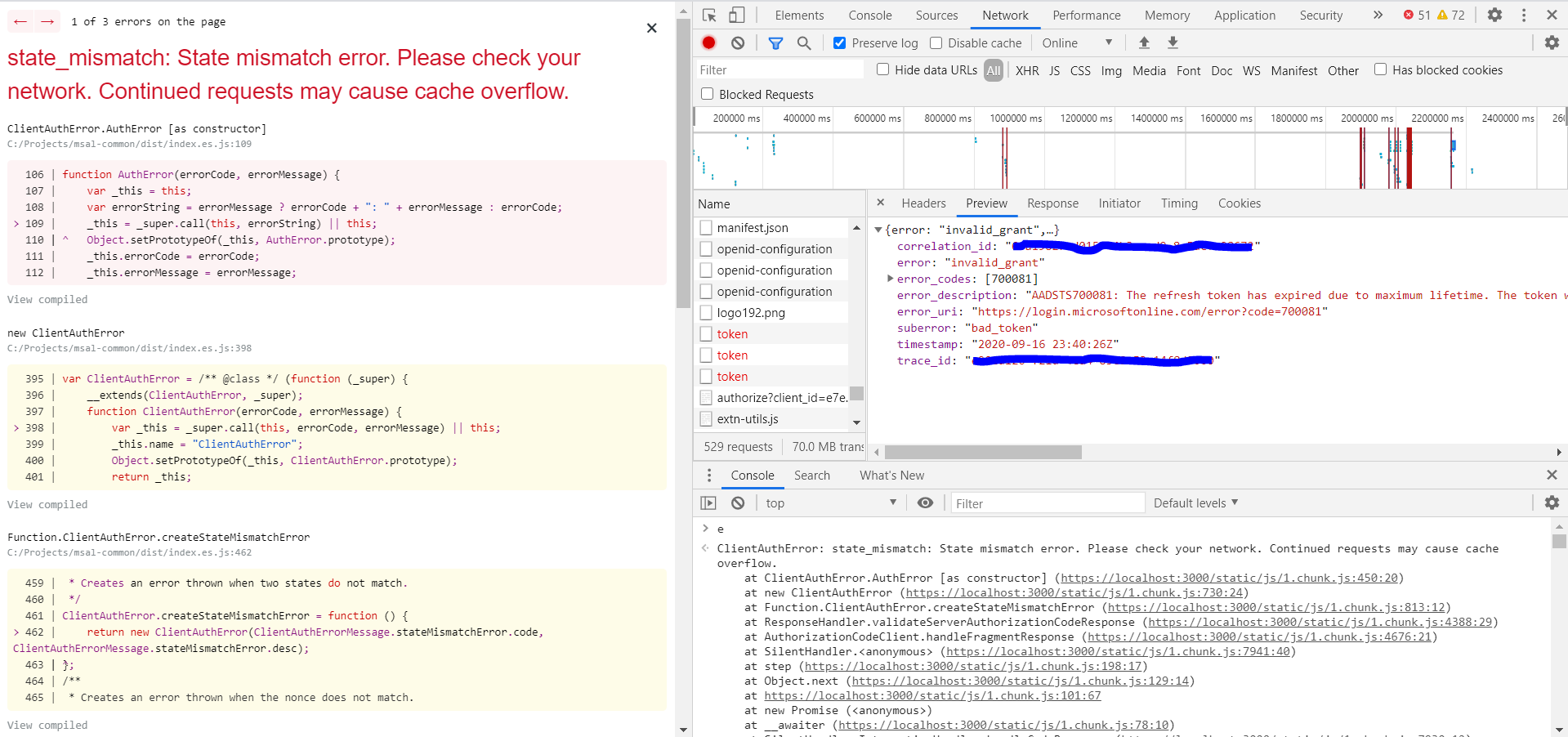 'PublicClientApplication.acquireTokenSilent' throws 'state_mismatch' exception when refresh ...