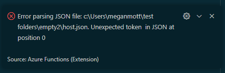 Unexpected token in JSON at position 0 · Issue #3572 · microsoft/vscode-azurefunctions · GitHub