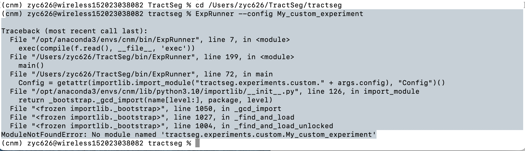 ModuleNotFoundError: No module named 'tractseg.experiments.custom.My ...
