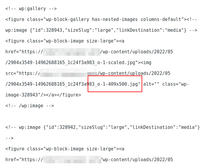 After inserting gallery from existing images `src` does not match ...