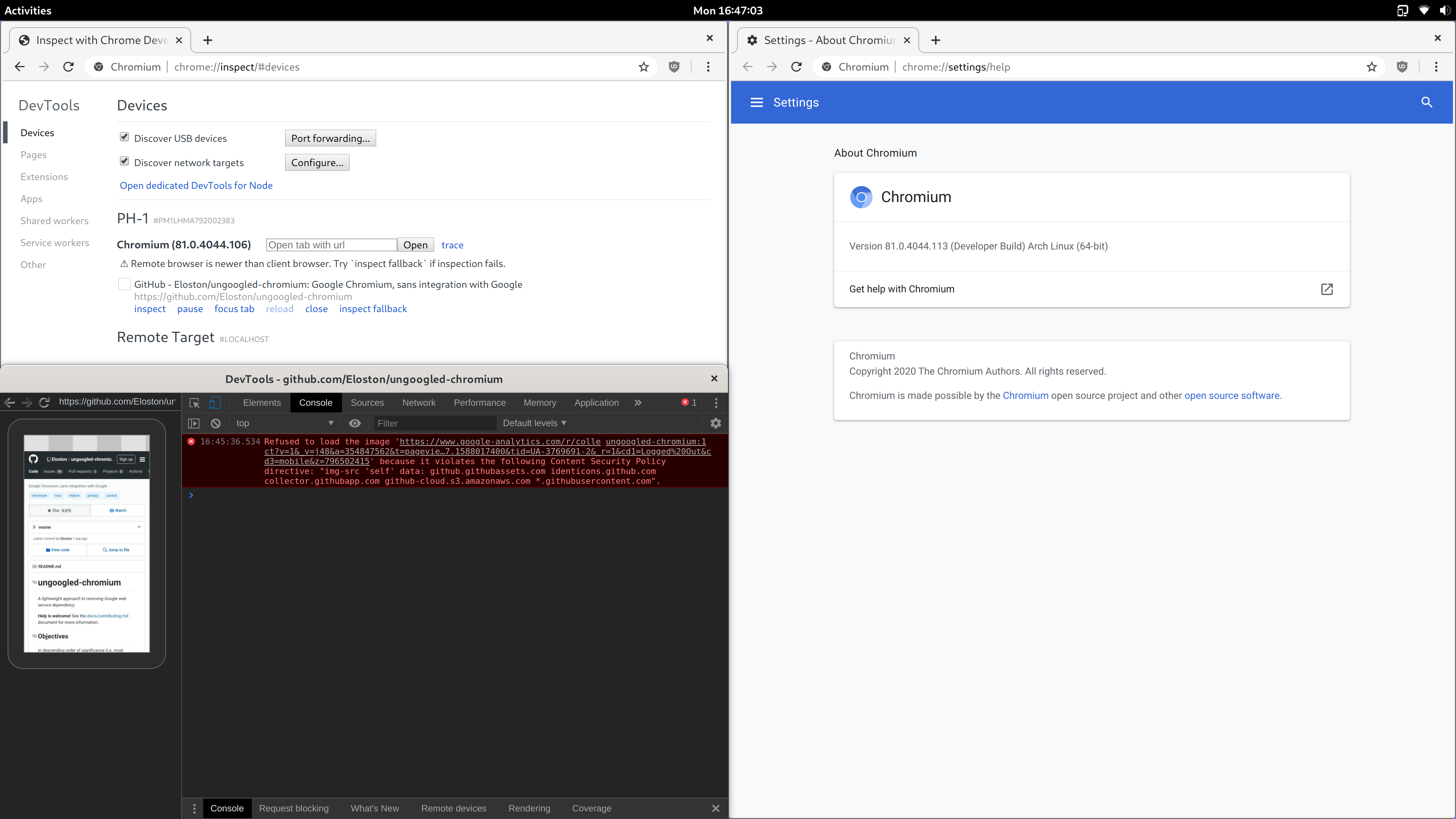 Can't inspect remote devices if the remote device's version of Chromium ...