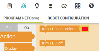 Calliope: calli:bot-block + "turn LED on colour"-block break program- and configuration-view ...