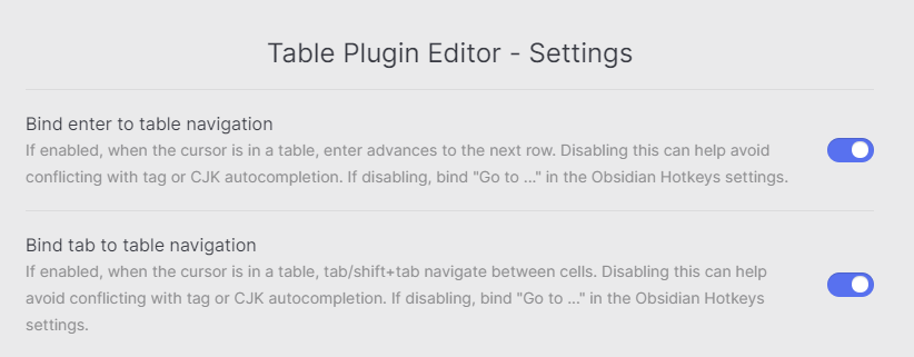 Hotkeys start blank · Issue #34 · tgrosinger/advanced-tables-obsidian · GitHub