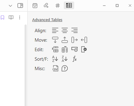 Table control bar doesn't work!! · Issue #233 · tgrosinger/advanced-tables-obsidian · GitHub