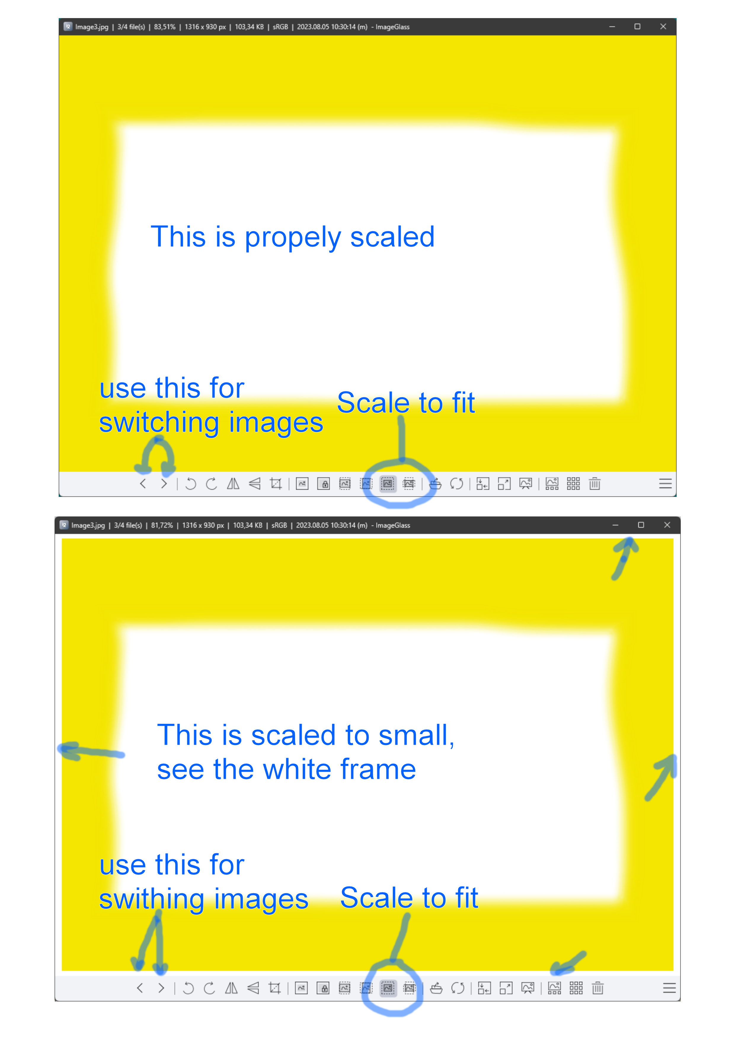 with "Viewer / Display viewer scrollbars" enabled "Scale to fit (5)" doesn't work properly ...
