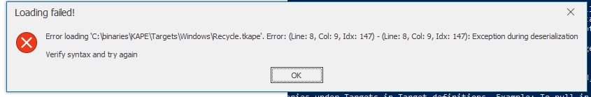 kape.exe throwing Deserialization Error on Windows/Recycle.tkape · Issue #133 · EricZimmerman ...