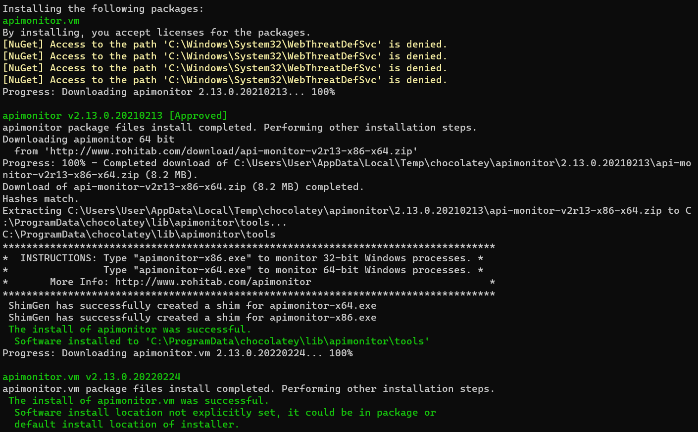Installation is going on, but logging shows many lines of "[NuGet] Access to the path 'C ...