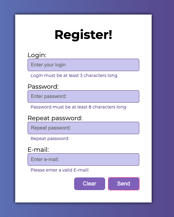 GitHub - martynakiljan/form_validation: form validation (you must enter the same password ...