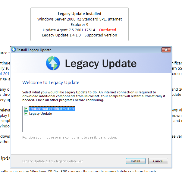 Version 1.4.1 Not Updating Update Agent on Windows Server 2008 R2 SP1 · Issue #51 · LegacyUpdate ...