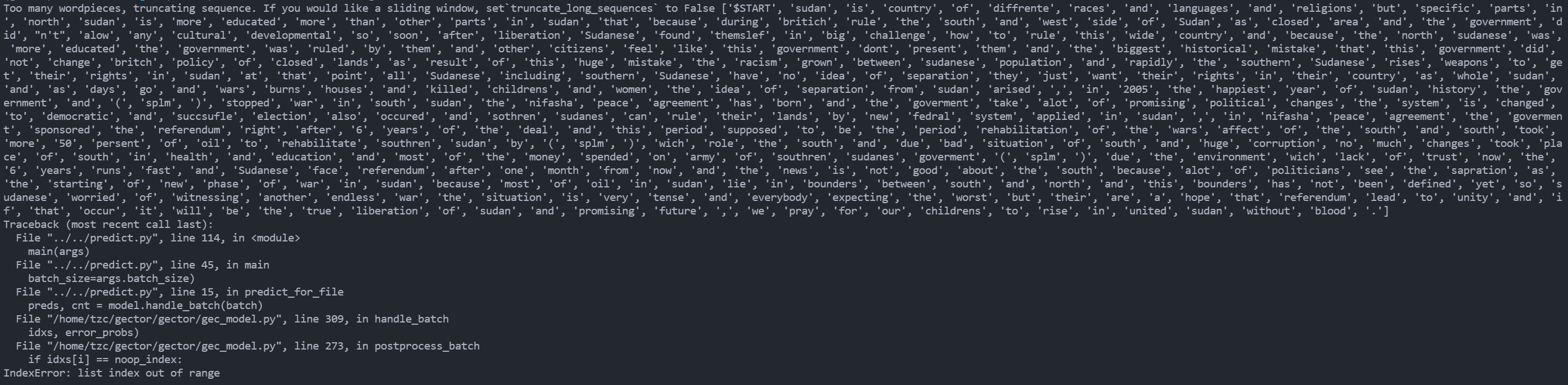 list index out of range · Issue #134 · grammarly/gector · GitHub