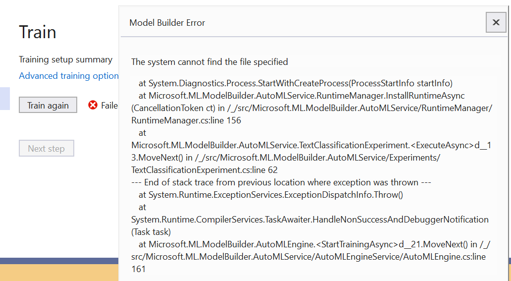 The System Can T Find File Specified · Issue 2598 · Dotnet Machinelearning Modelbuilder · Github