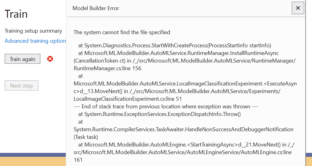 When Train Time Model Builder Getting Error · Issue 2601 · Dotnet Machinelearning Modelbuilder