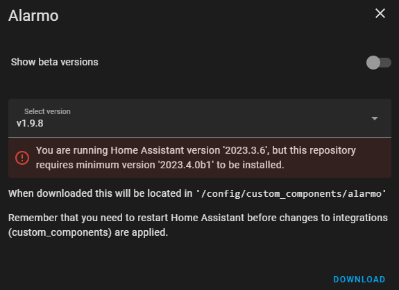 Alarmo repository uninstallable in non-BETA HASS platform · Issue #689 · nielsfaber/alarmo · GitHub