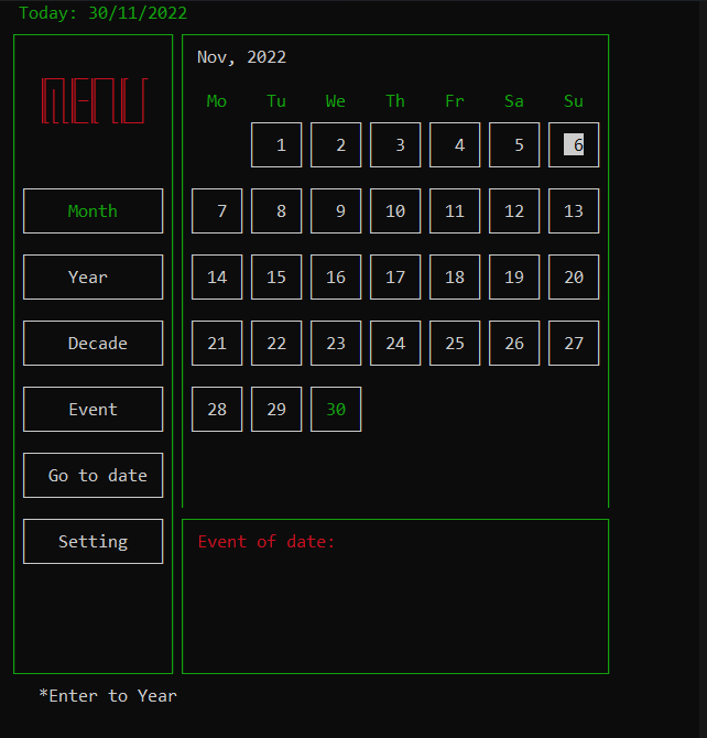 GitHub - VinhNGuyen05/calender: Display calender on console