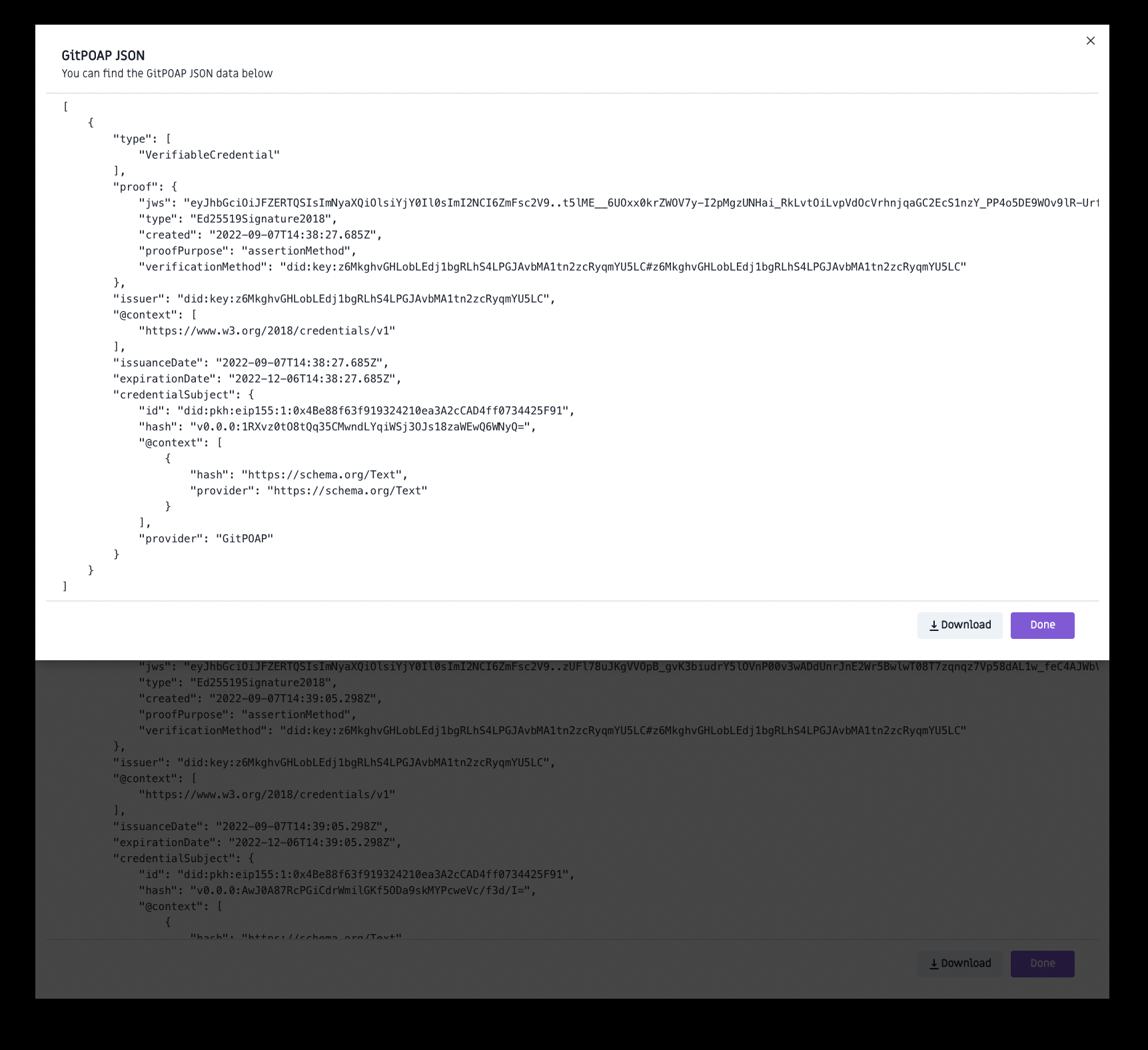[BUG] Passport holders should be able to open a stamp JSON modal on the Passport page showing ...
