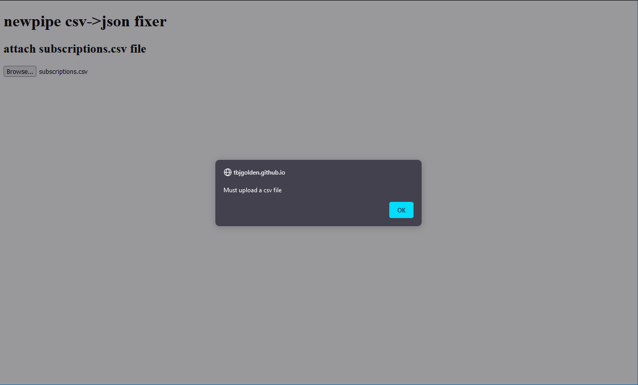 Must Upload A Csv File Error When Uploading Csv File · Issue 1 · Tbjgoldennewpipe Csv Json 