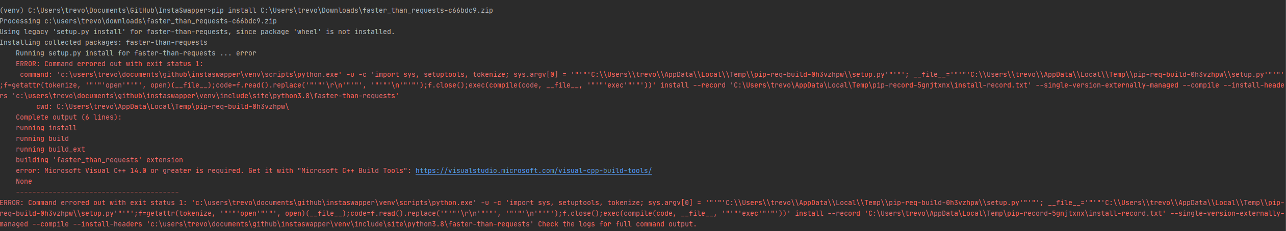 Error pip installing with pycharm (windows 10) · Issue #108 · juancarlospaco/faster-than ...